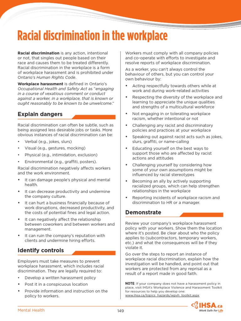 Racial Discrimination in The Workplace: Explain Dangers | PDF | Racism | Discrimination & Race ...