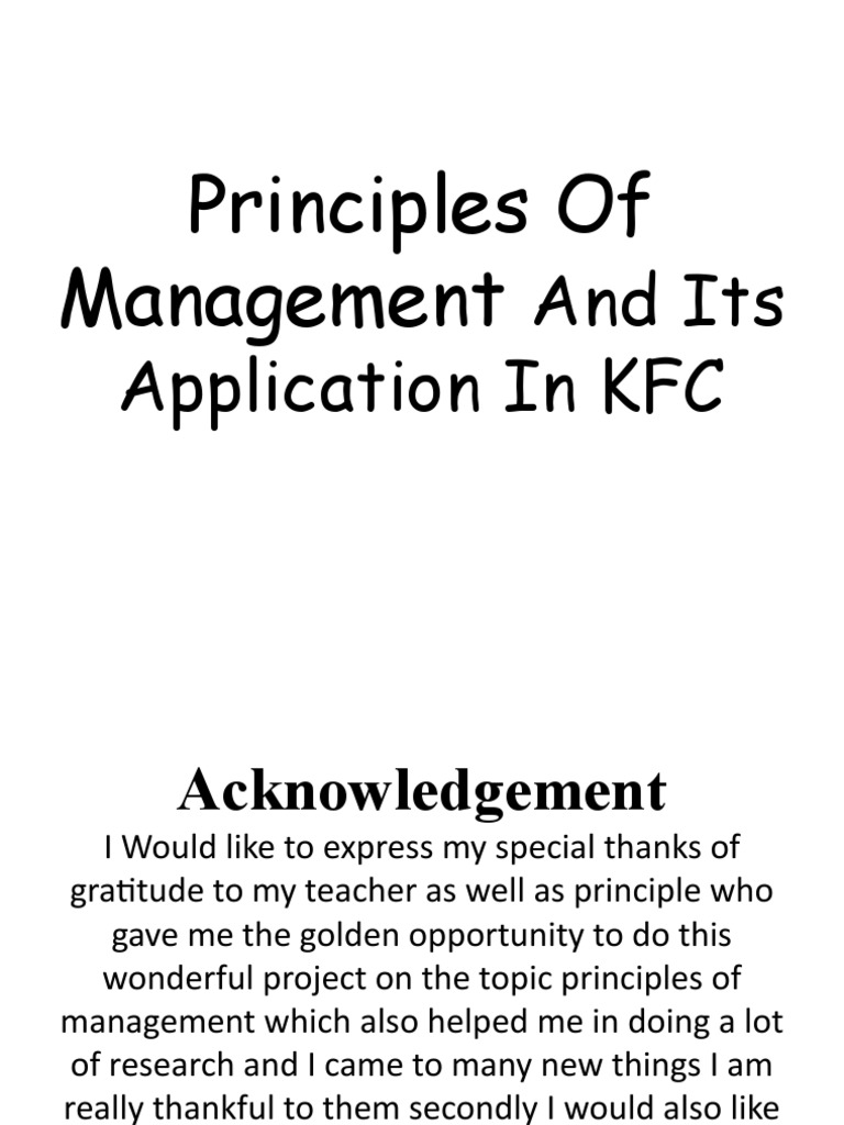 Ayush's B.ST Project Principles of Management and Its Application in KFC | Download Free PDF ...