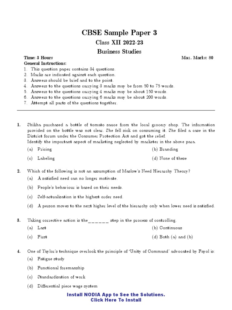 BS Sample Paper 3 Unsolved | PDF | Dividend | Business