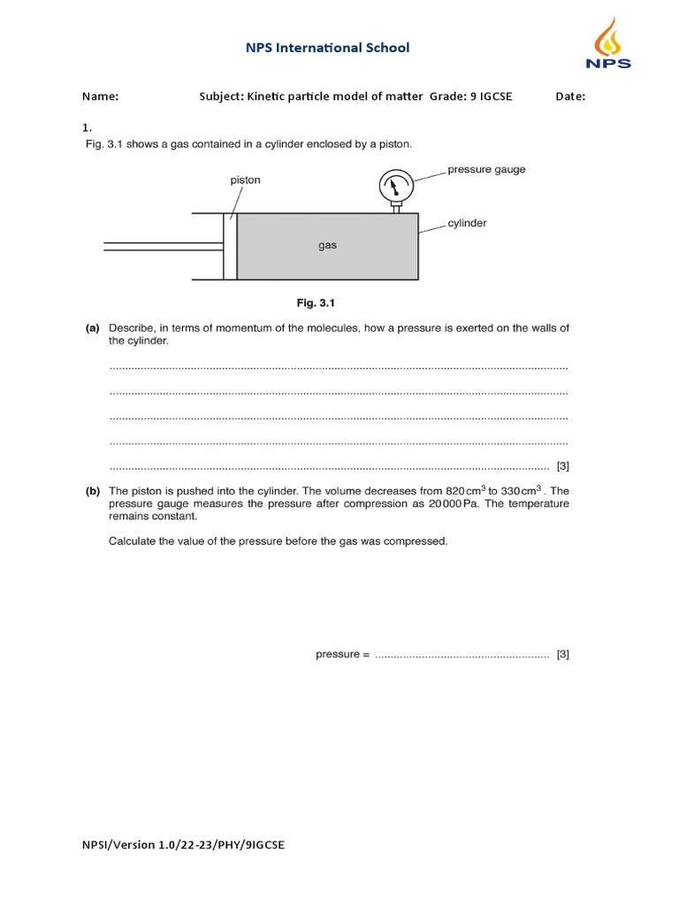 21-Grade 9 IGCSE Questions-Pressure-Question | PDF | Science ...