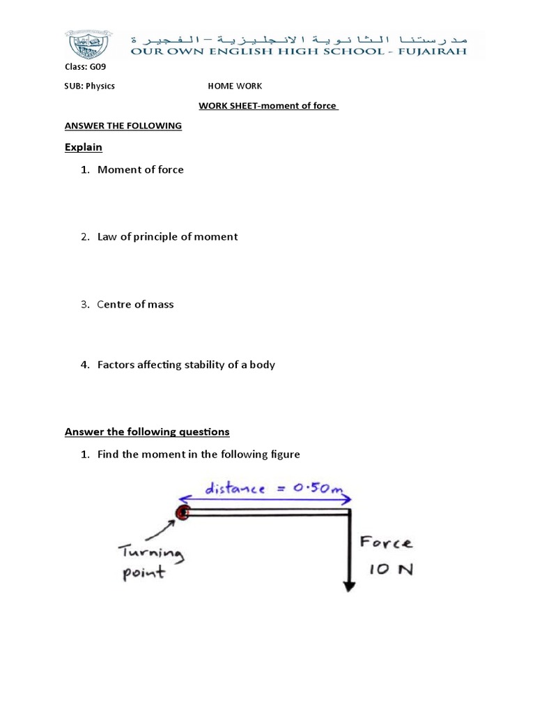 Worksheet - G09 - Moment of Force | PDF