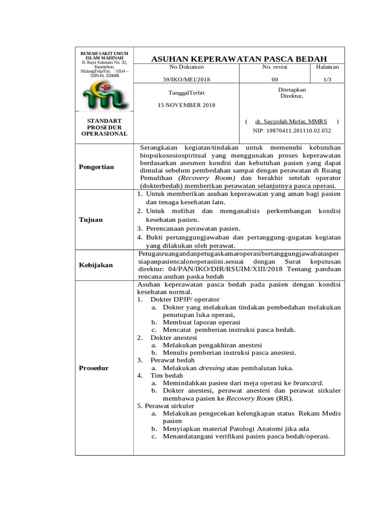 Sop Asuhan Pasca Bedah | PDF