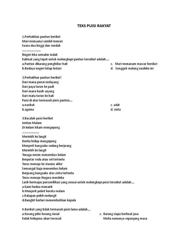 Teks Puisi Rakyat | PDF | Seni & Disiplin Bahasa | Puisi