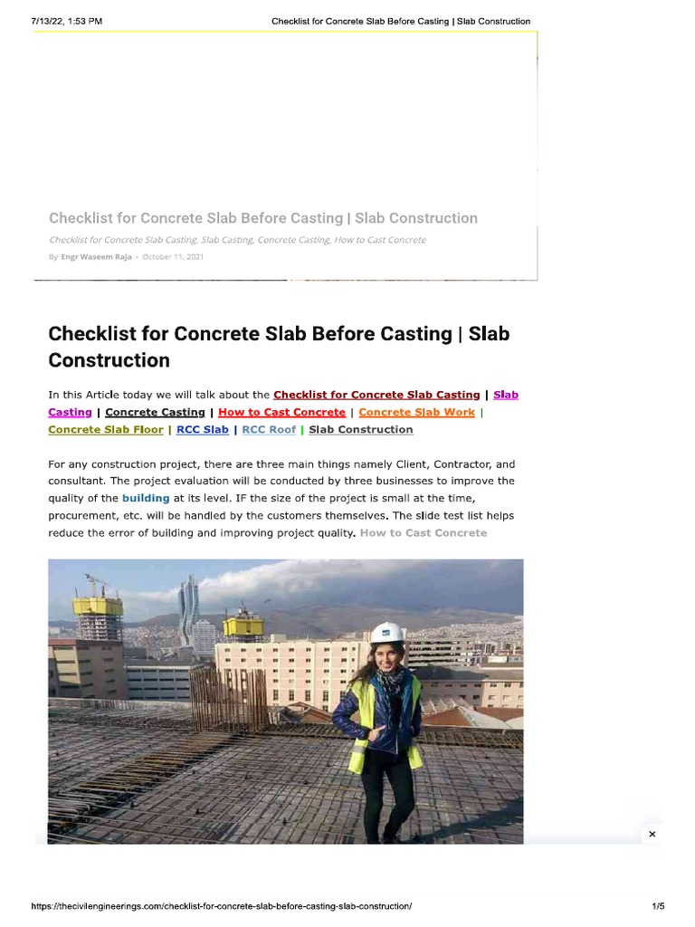 Concrete Slab Casting Checklist | PDF