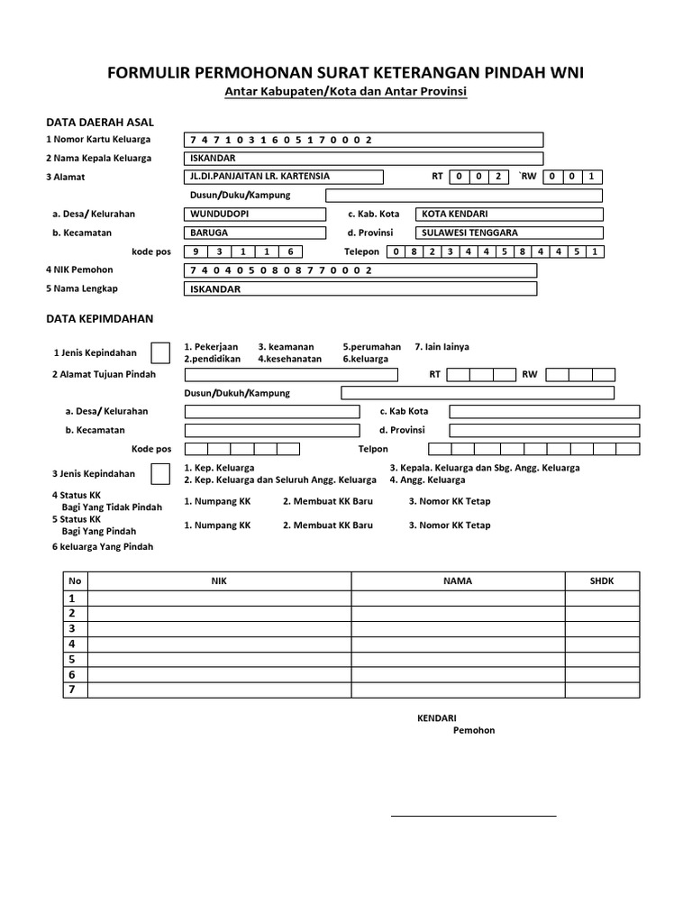 Formulir Permohonan Surat Keterangan Pindah Wni | PDF
