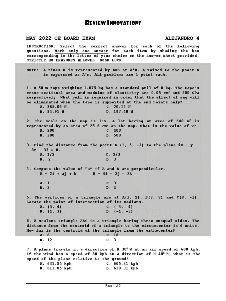May 2022 CE Board Exam Review Questions | PDF | Traffic | Concrete
