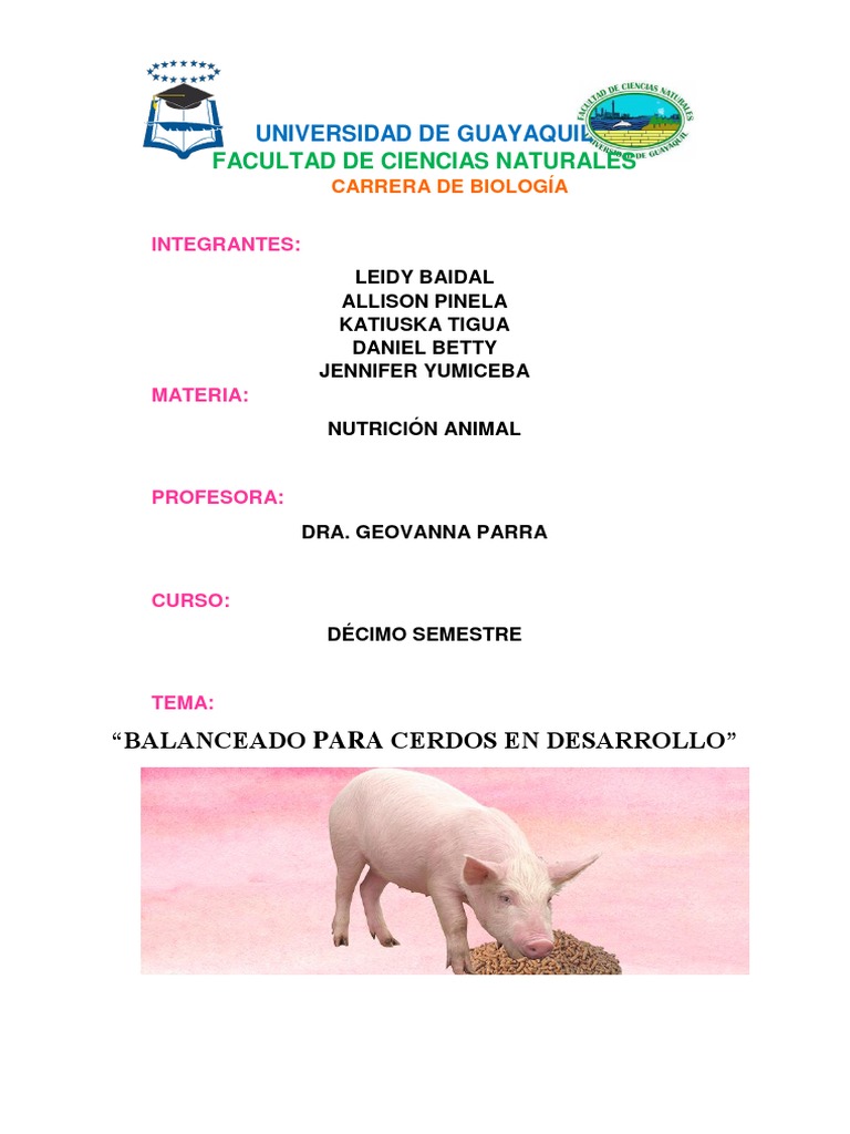 Balanceado para Cerdos en Desarrollo | PDF | Nutrición | Dieta y nutrición