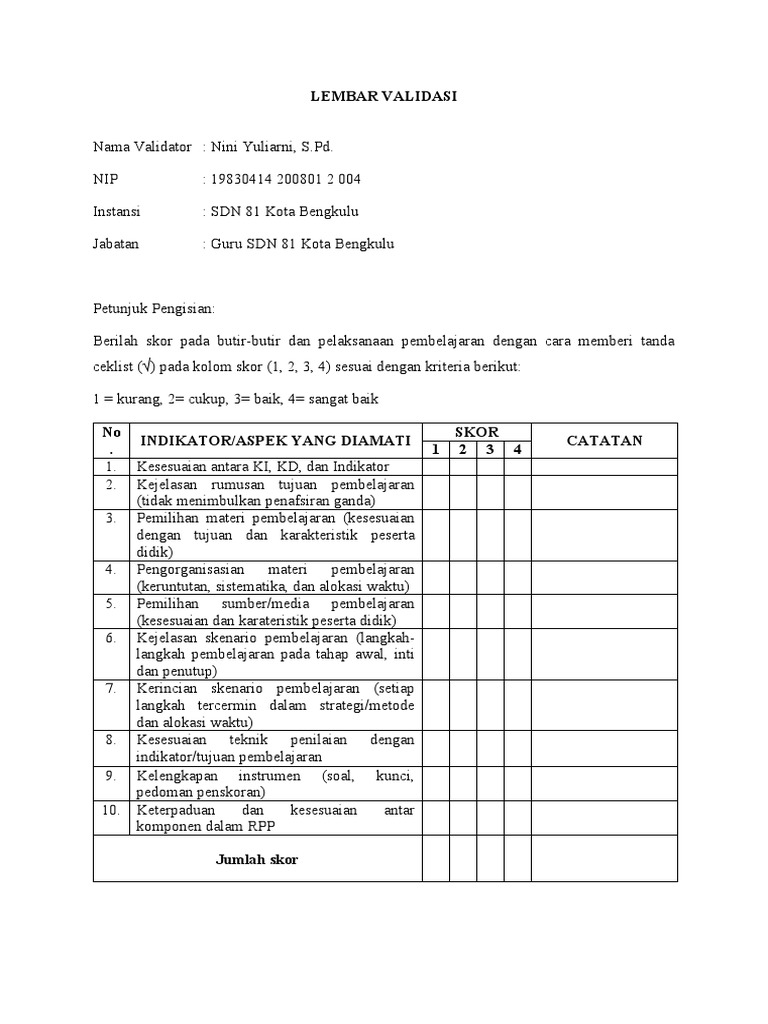 Lembar Validasi | PDF