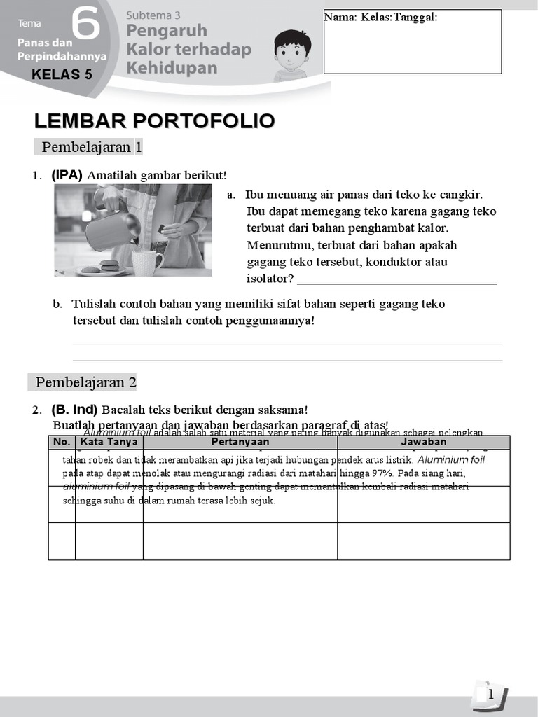 Lembar Portofolio Bupena 5c Tema 6 Sub 3 | PDF