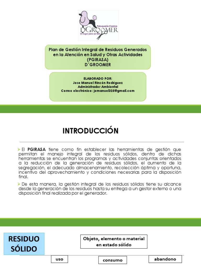 Presentación PGIRASA D GROOMER | PDF | Residuos | Gestión de residuos