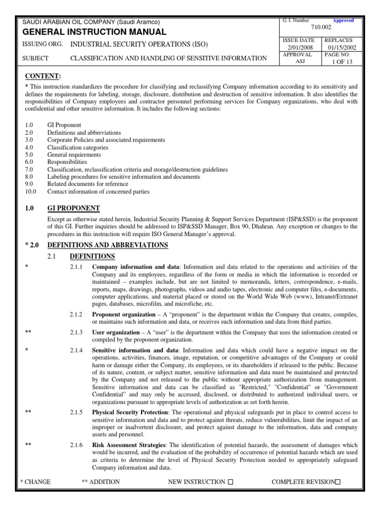 General Instruction Manual: Content | PDF | Classified Information ...