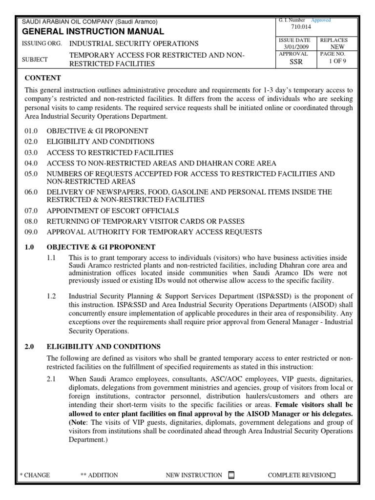 General Instruction Manual: Saudi Arabian Oil Company (Saudi Aramco ...