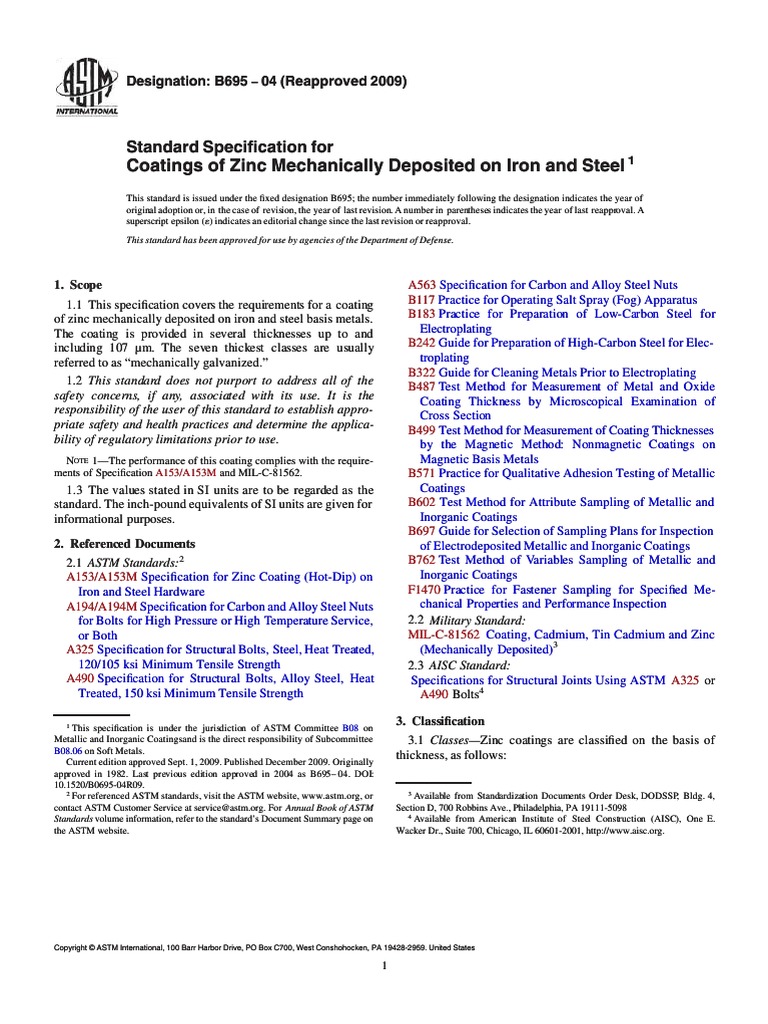 Astm B695-04-2009 | PDF | Corrosion | Galvanization