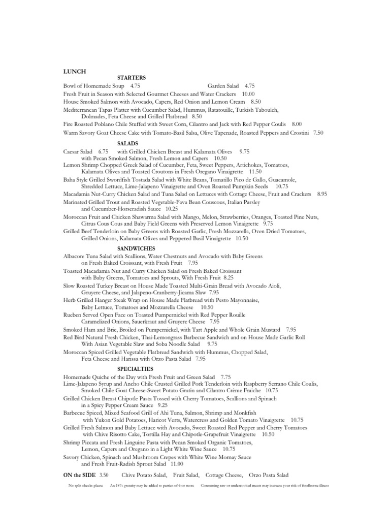 Lunch Menu | PDF | Grilling | Salad