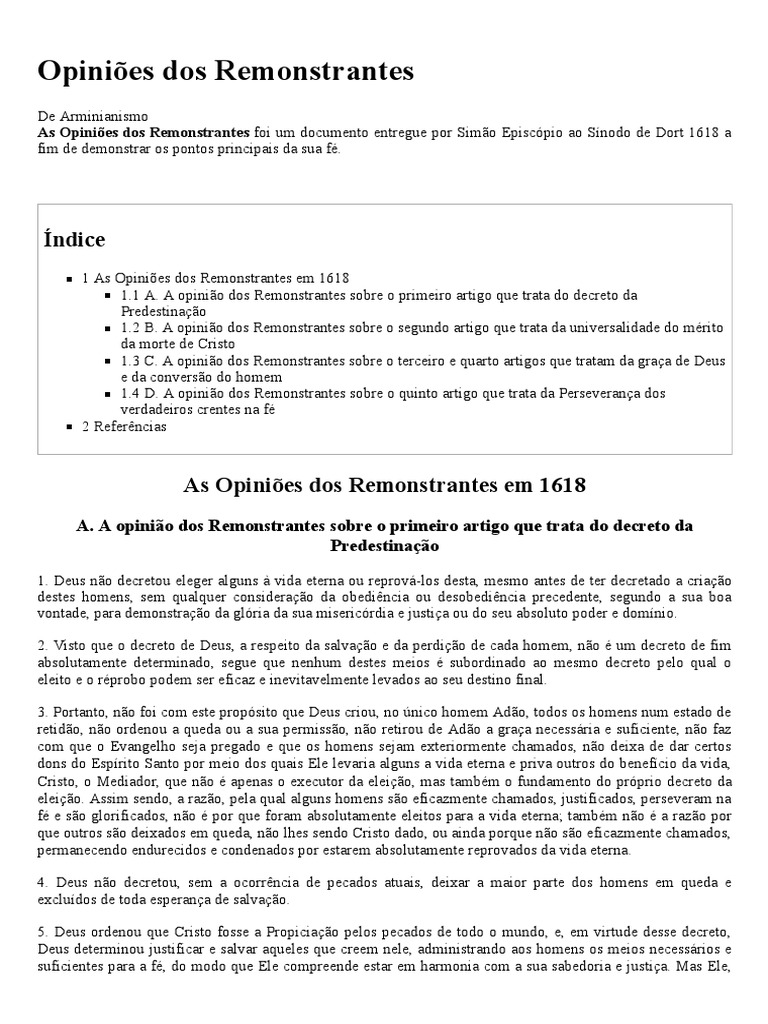 Opinioes Dos Remonstrantes | PDF | Fé | Salvação