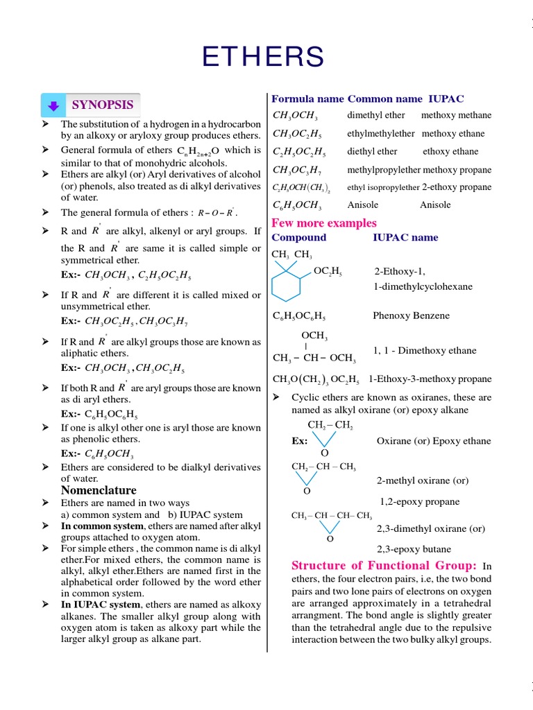 Ethers | PDF | Ether | Alkane