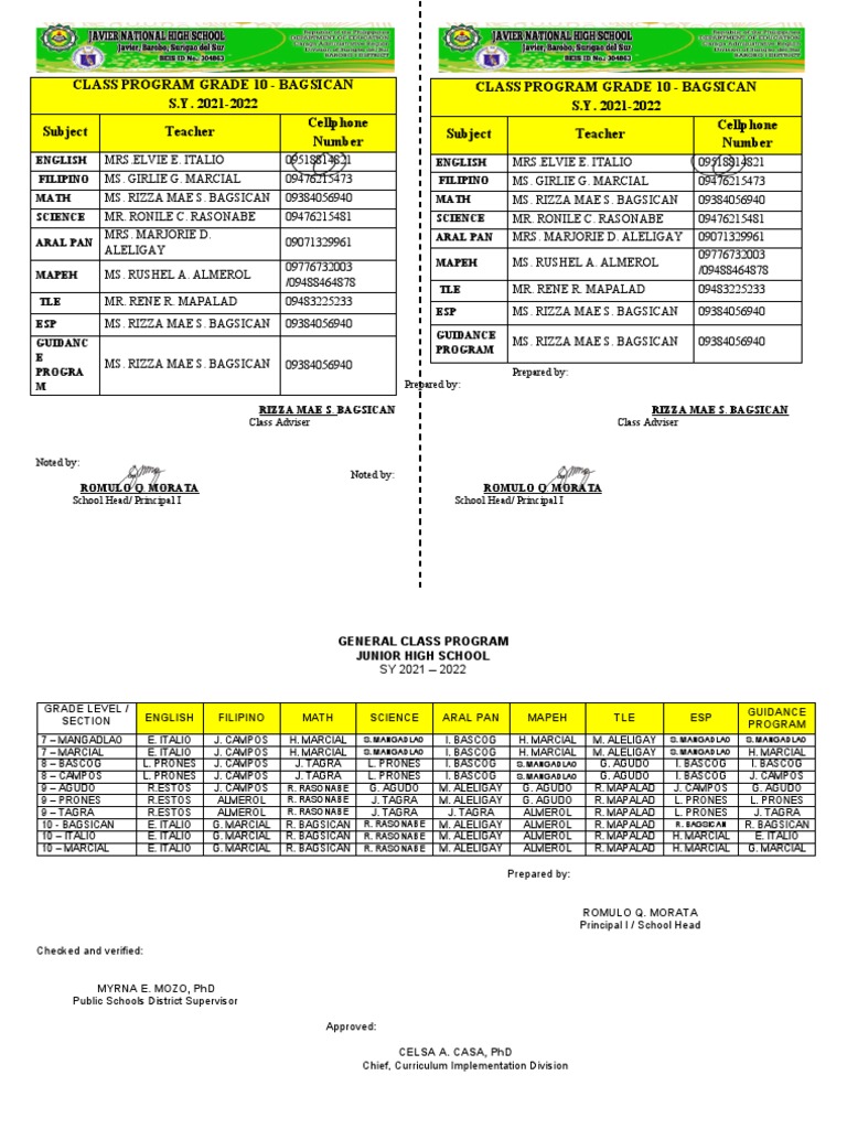 General Class Program JHS | PDF | Secondary Education | Educational Stages