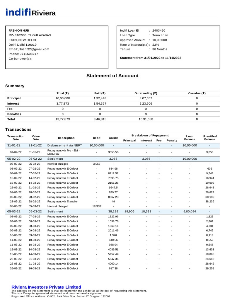 Loan Statement | PDF | Loans | Interest