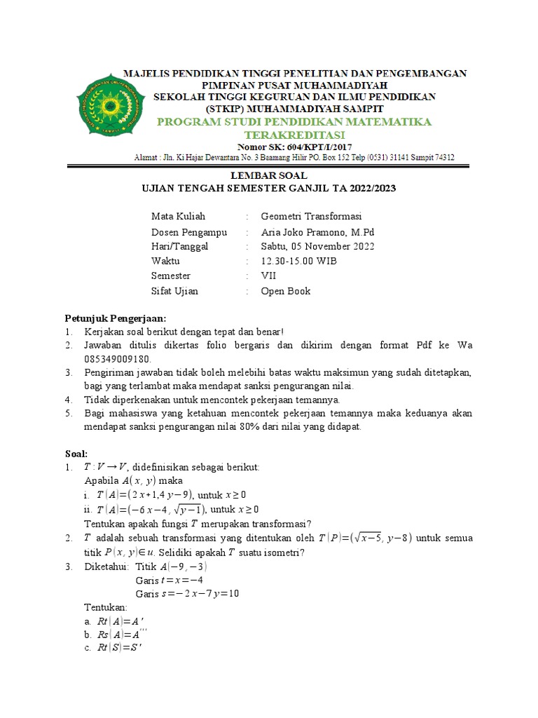 2022 Uts Geo Transformasi | PDF | Metode & Bahan Ajar