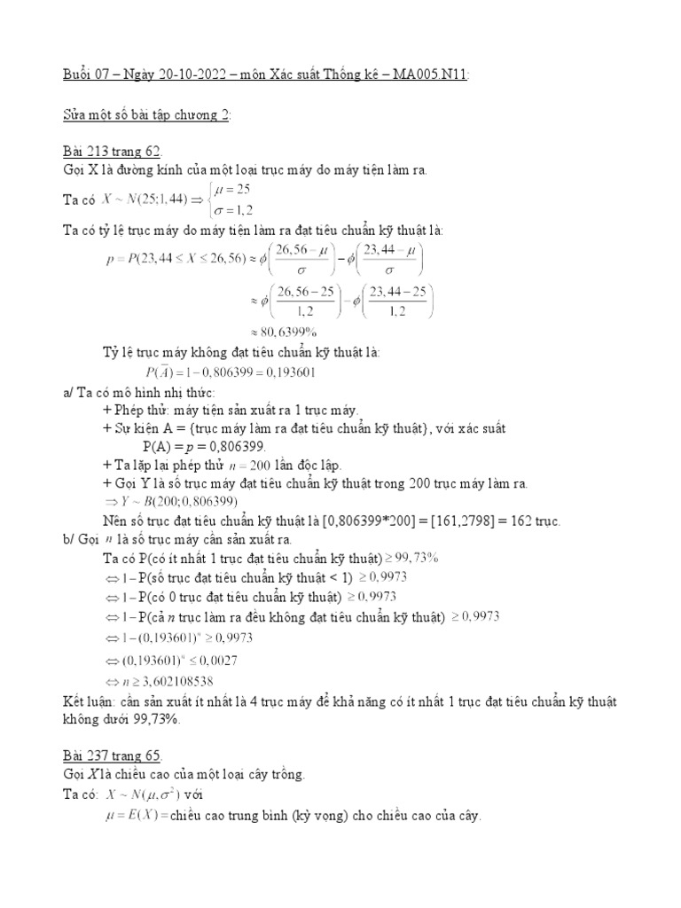 Buoi 07 - Ngay 20-10-2022 - Mon Xac Suat Thong Ke - MA005.N11 | PDF