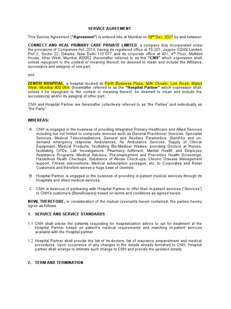 1 - CNH - Hospital MOU | PDF | Arbitration | Confidentiality