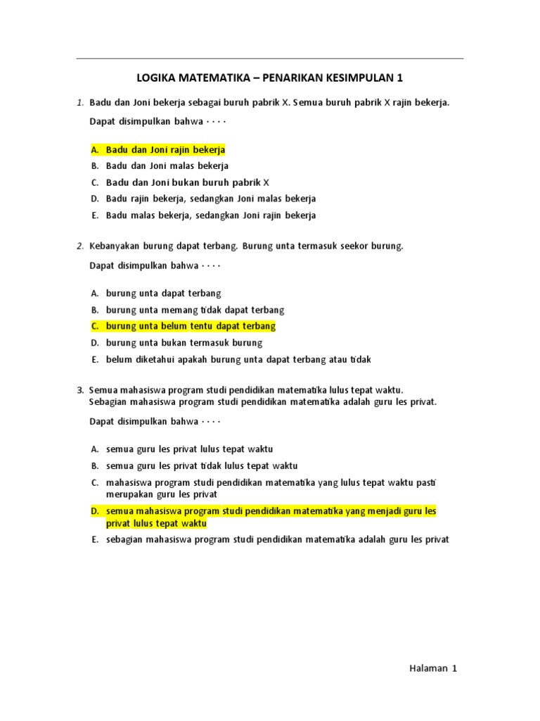 Penarikan Kesimpulan Logika MTK - Xii Plus | PDF