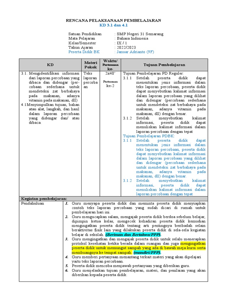 RPP KD 3.1 Teks LHP | PDF | Karier & Perkembangan | Sains & Matematika