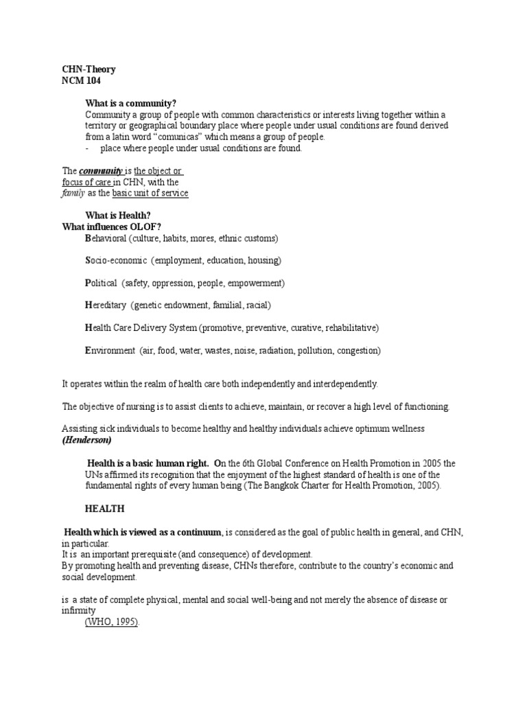 CHN NOTES Community 2 | PDF | Nursing | Health Care