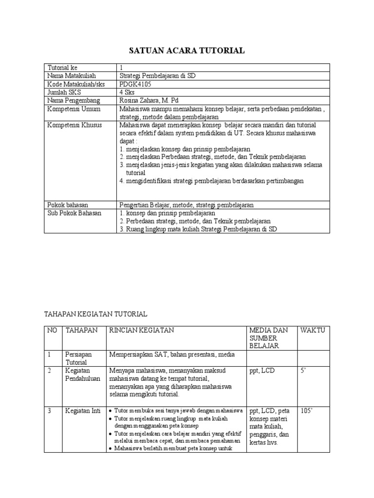 Satuan Acara Tutorial | PDF