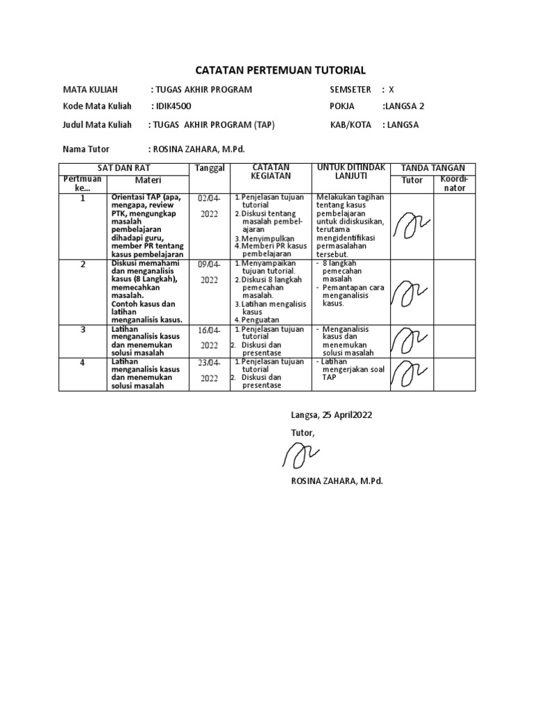 Catatan Pertemuan Tutorial 4500 | PDF