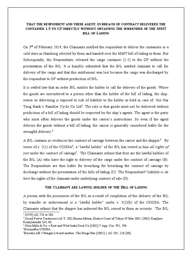 Claimant Final | PDF | Bill Of Lading | Conversion (Law)