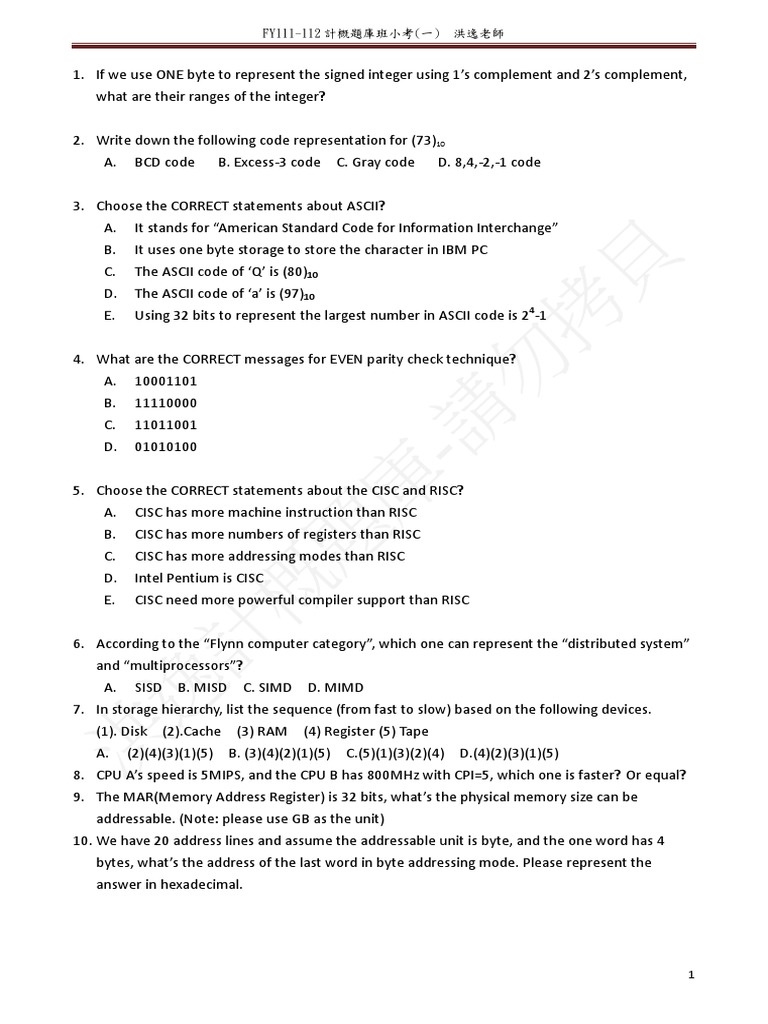 計概Q1 | PDF | Random Access Memory | Computer Memory