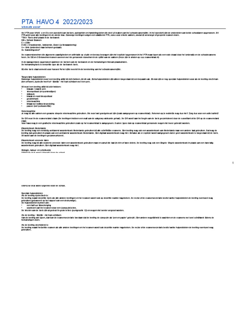Pta Havo 4 2022-2023 | PDF