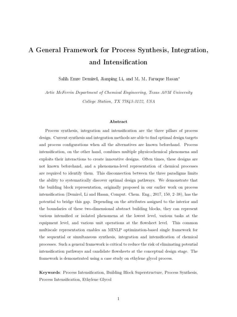 A General Framework For Process Synthesis, Integration, and Intensication | PDF | Phase (Matter ...