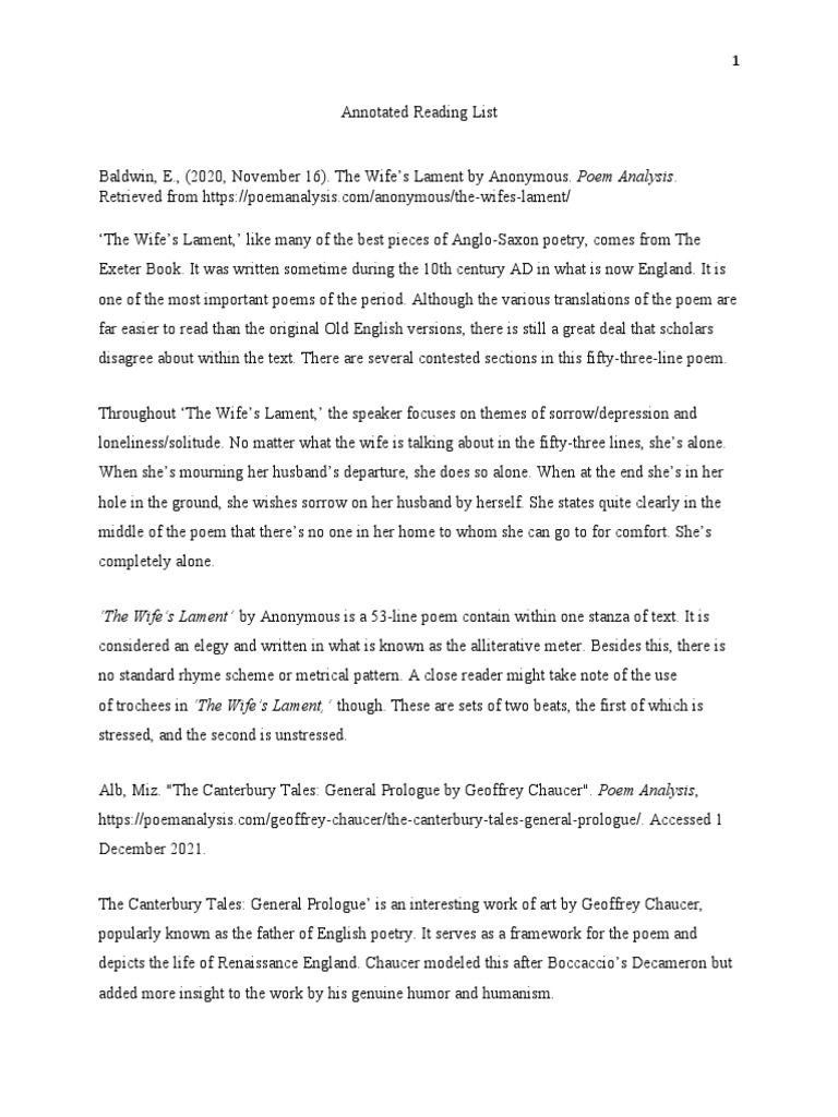 Annotated Reading List | PDF | Poetry | The Canterbury Tales