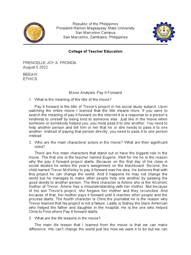 Pay It Forward Movia Analysis | PDF