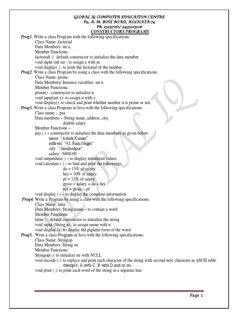 Constructors Programs Pdf Constructor Object Oriented Programming Programming