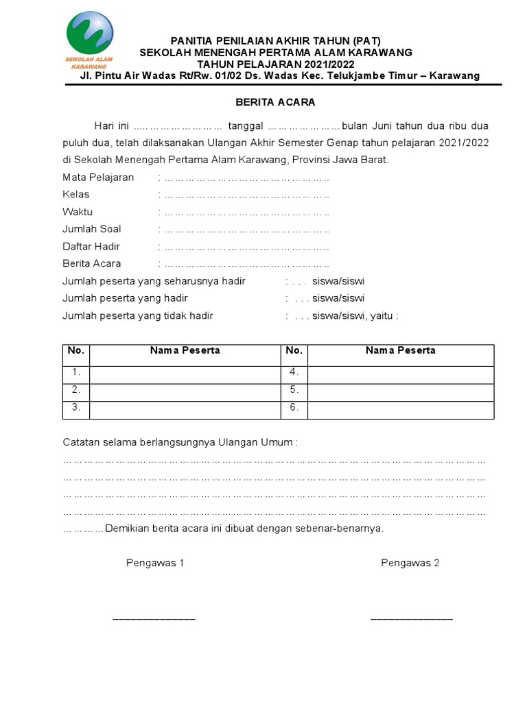Berita Acara Dan Absen Ulangan | PDF