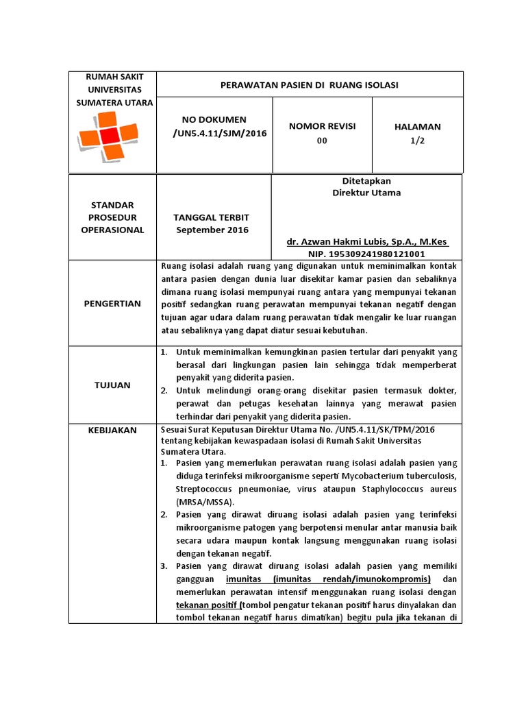 SOP Ruang Isolasi RS USU | PDF
