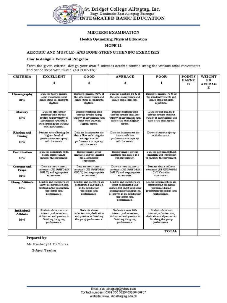 Midterm - Performance Task Rubrics | PDF | Dances | Aerobic Exercise Midterm - Performance Task Rubrics | PDF | Dances | Aerobic Exercise