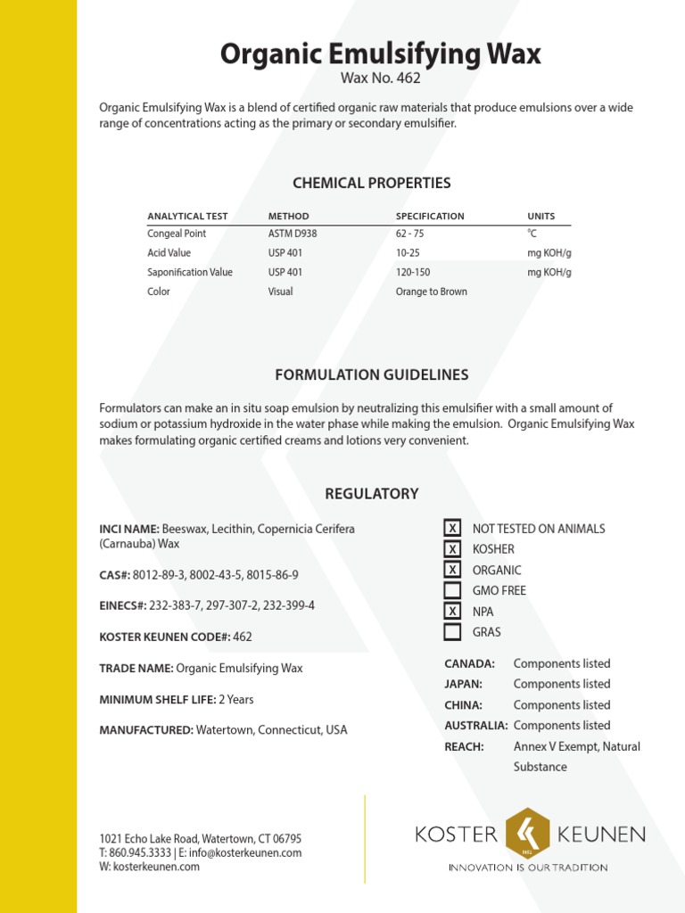 Emulsifying Wax/organic - Emulsifying - Wax - 462 - Pds | PDF ...