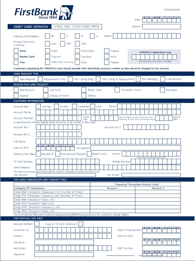 Debit Card Application Form | PDF