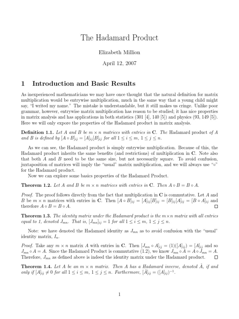 Hadamard Product Matrix Mathematics Eigenvalues And Eigenvectors
