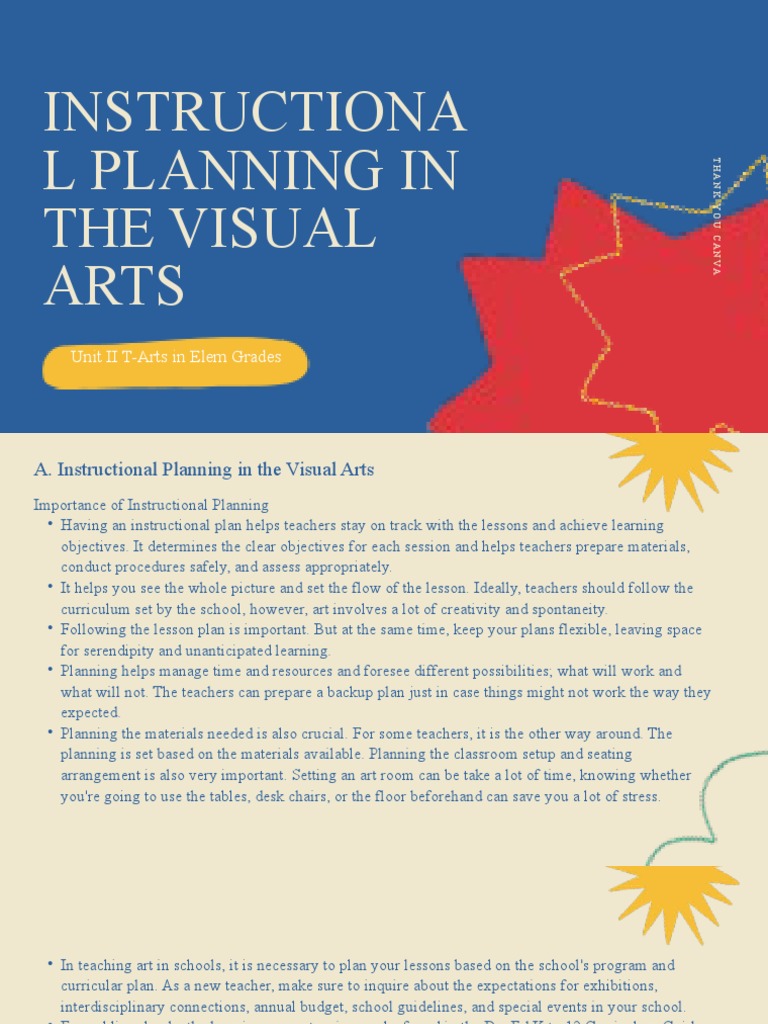 Instructional Planning in The Visual Arts | PDF | Teachers | Curriculum