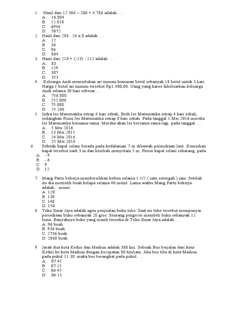 Soal Latihan MTK UASBN 2018 | PDF | Seni