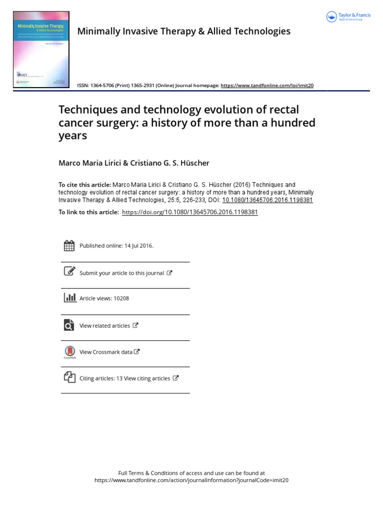 Techniques and Technology Evolution of Rectal Cancer Surgery A History ...