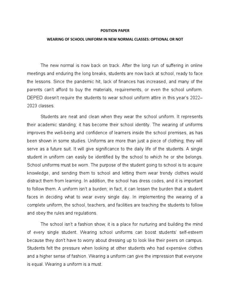 Position Paper (School Uniform) | PDF