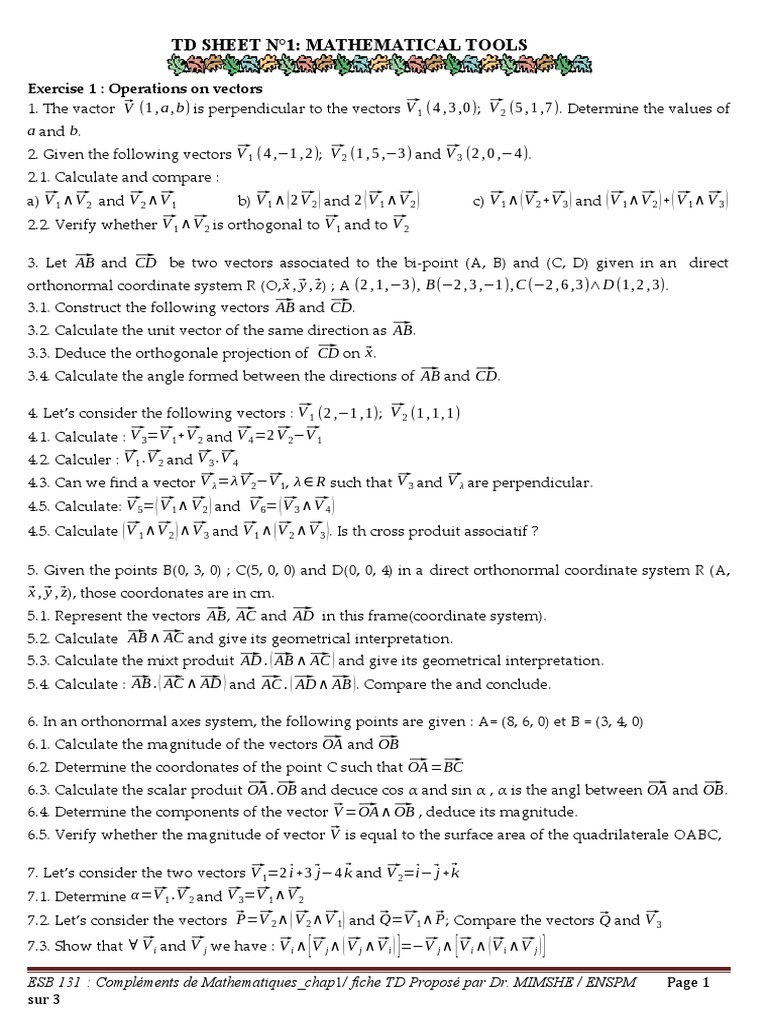 Fiche N°1 Chapitre 1 Pdf Euclidean Vector Cartesian Coordinate