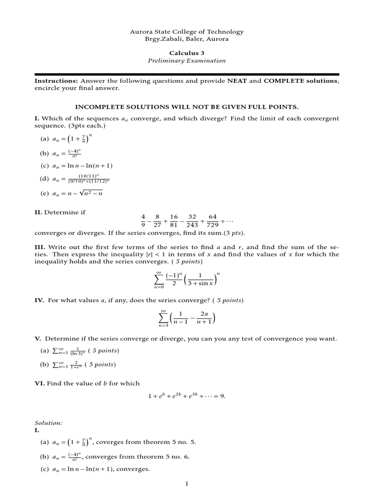 Calc 3 Prelim Solution | PDF | Real Analysis | Functions And Mappings