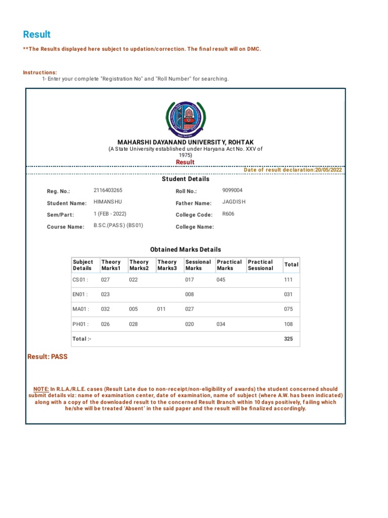 Maharshi Dayanand University, Rohtak | PDF